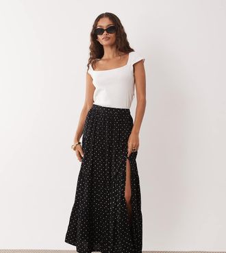 Miss Selfridge Jupe longue &agrave; pois et volants &eacute;tag&eacute;s-Multicolore