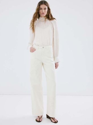 Mango Jean droit broderie &agrave; fleurs &eacute;cru - Femme - 32 - MANGO