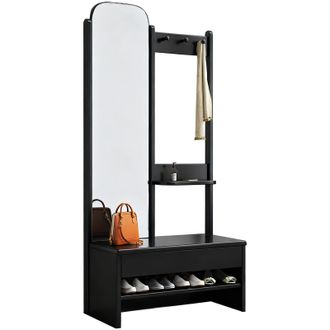 Generic Sitzbank mit Stauraum mit Spiegel und Garderobe Massivholzrahmen Schuhschrank mit Sitzbank Traglast 200 Kg Schuhbank mit Stauraum f&uuml;r Eingangsbereich,