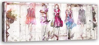Feeby Vlies Leinwandbild Abstraktion Frauen Mode 90x30 cm Druckbild Wandbild Wanddekoration Deko Wand Aesthetic Paris Schneiderei Kleider Bretter mehrfarbig