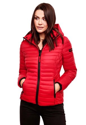 Marikoo Damen Jacke Steppjacke Übergangsjacke mit Kapuze gesteppt B600 [B600-Samt-Rot-Gr.M]