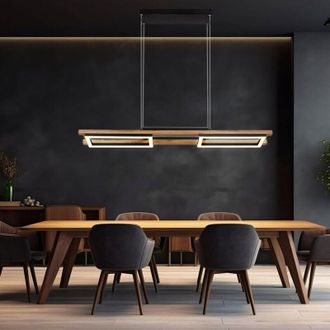 Globo Lighting H&auml;ngelampe Deckenlampe Wohnzimmerleuchte Holzleuchte led Pendellampe Esstischleuchte, 3 Lichtstufen, Holzoptik Metall schwarz, 30W 1000lm warmwei&szlig;, h