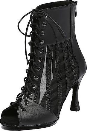 Minitoo Bottines de Danse Femme Ete Fete Prom Formal Sandals Chaussure Bout Ouvert L572 Noir 9cm Talon EU 36.5