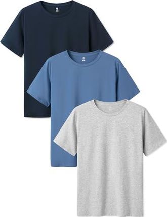 Lapasa Lot de 3 Maillots de Corps Homme Uni en Coton de Qualit&eacute; Manches Courtes T-Shirt Doux et Confortable M05 Col Rond, Gris Clair, Bleu-Gris, Bleu Marine 