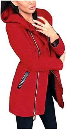 Generic Veste en peluche confortable pour femme, manteau en polaire pour femme, poche chaude, fermeture éclair latérale, veste à capuche, veste dhiver tendanc