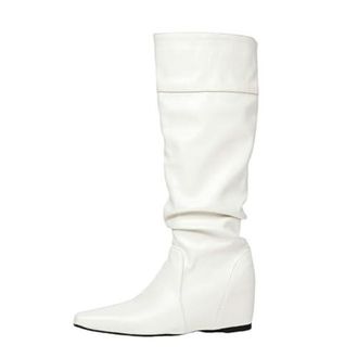 Generic Bottes mi-hautes pour femme - Bout carr&eacute; - Talon compens&eacute; cach&eacute; - Chaussures dhiver polyvalentes, blanc, 40.5 EU
