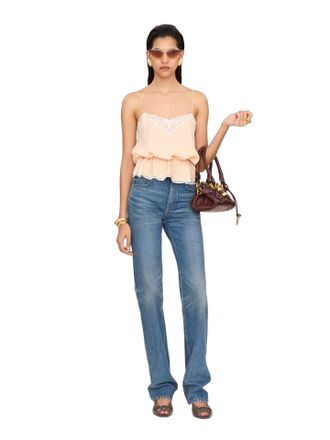 Chlo&eacute; Womens D&eacute;bardeur Floral Rose &Agrave; Dentelles Pink Tank Tops