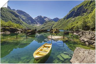 Artland Wanddeko Poster & Kunstdrucke Wandposter 90x60 cm Maritime Deko Outdoor Berge See Idyll Boot Bondhusvatnet Norwegen U5HG
