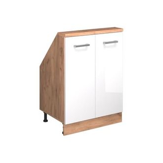 Vicco Meuble de Rangement sous Pente Rion, Blanc Brillant/Ch&ecirc;ne dor&eacute;, avec 2 Portes