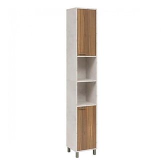 PEGANE Meuble Colonne de Rangement avec &eacute;tag&egrave;res amovibles et 2 portes, Coloris marron/blanc - Longueur 32 x Profondeur 30 x Hauteur 194 cm