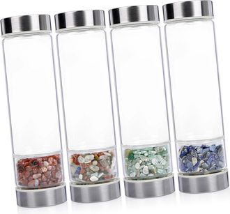 SOLUSTRE Glas Wasserflasche Kristall Quarz Edelstein Energie Wasserflasche Hydrotherapie Tasse Zuf&auml;llige Farbe