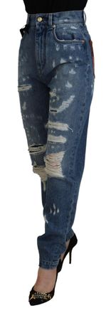 Dolce & Gabbana Womens Blue Tattered Skinny Denim Cotton Jeans Clothing