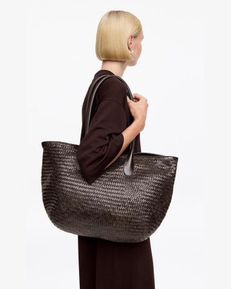 Arket Gewebte Tragetasche Aus Leder -Braun