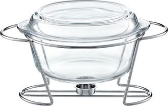 Ambition Vorwärmer Hitzebeständiges Gefäß Saule 4 L Speisewärmer Glas Auflauffrom rund mit Deckel transparent im Gestell