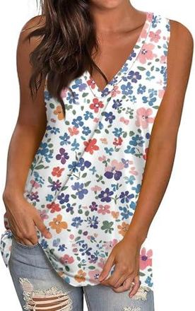 Generic Debardeur Femme Chic et &eacute;l&eacute;gant Col V Chemisier sans Manche Imprimer D&eacute;bardeur Top Ete Haut Chic et Elegant Fluide Ample Caraco Vetement Femme Ete Tee