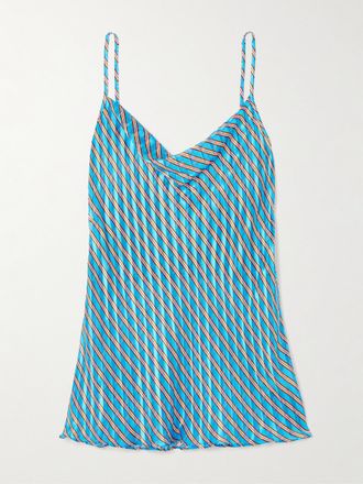 Dries Van Noten Top Aus Devor&eacute;-satin Mit Streifen - Blau