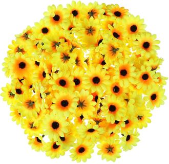 WINOMO 100pcs lebensechte k&uuml;nstliche Plastik Sonnenblume K&ouml;pfe Home Party Dekoration-Props (gelb)