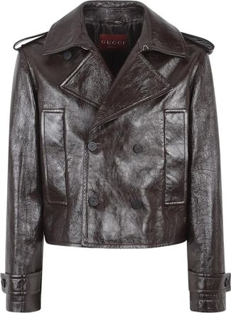 Gucci Doppelreihige Lederjacke - Braun