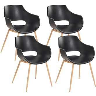 Beliani Esszimmerstuhl 4er Set Schwarz aus Kunststoff u. Eisen in Holzoptik Modernes Design mit Armlehnen Minimalistischer Stil f&uuml;r K&uuml;che Esszimmer