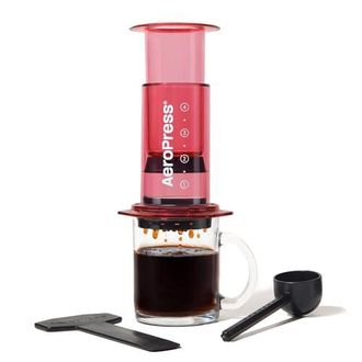 Aeropress Clear Rouge Presse à Café - Méthode 3-en-1 alliant French Press, pourover, espresso, café corsé sans mouture ni amertume, petite cafetière portable po