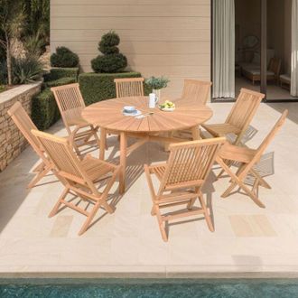 M&S Collection M&s - Table de jardin ronde 180 cm + 8 chaises pliantes teck - gardena