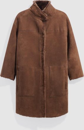 Gerard Darel Manteau en peau lain&eacute;e &agrave; col montant - FAY - Marron
