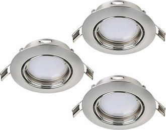 Eglo 3er-Set Einbaustrahler Peneto, Spots Set aus Stahl in Nickel-Matt, 3 Einbauleuchten mit GU10 Fassung, LED Leuchtmittel inklusive, Spot flach, schwenkb