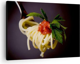 Arttor Bilder auf Leinwand Italien pasta spaghetti Leinwandbild 70x50cm Wandbilder Dekoration Wohnzimmer Schlafzimmer K&uuml;che Deko Klein Wanddeko Bild Wand Kun