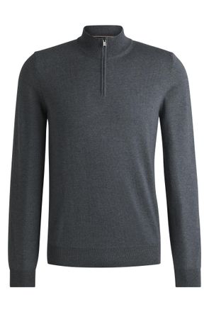 BOSS Herren Ebenji Regular-Fit Pullover aus Schurwolle mit Reißverschluss am Kragen Grau L