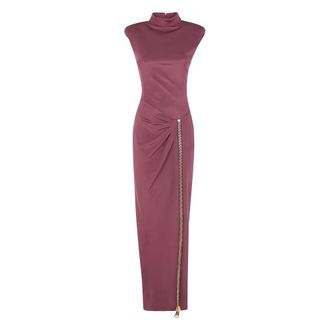 Balmain Zipped Compact Jersey Slit Long Dress - - Dresses - Damen - Lila - S