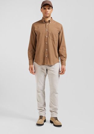 Eden Park Chemise En Velours C&ocirc;tel&eacute; Uni Noisette Col Boutonn&eacute; Et Poche Poitrine Coupe Regular