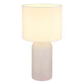 Globo Lighting LED Tischlampe Glas Textil Wei&szlig; Nachttischlampe Tischleuchte Wohnzimmerlampe, 1x LED 10,5 Watt 1055 lm, DxH 26,5x50 cm