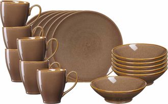 Ritzenhoff & Breker Sahara Fr&uuml;hst&uuml;cks-Set 18-teilig | Becher, Schalen & Teller f&uuml;r 6 Pers. | Rustikaler Handmade-Look durch Reaktivglasur, Sanfte Sandt&ouml;ne | Porzellan, Sp