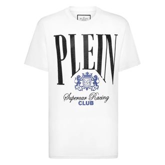 Philipp Plein Homme, Tops, Blanc, Taille: 3XL T-Shirt Col Rond Racing