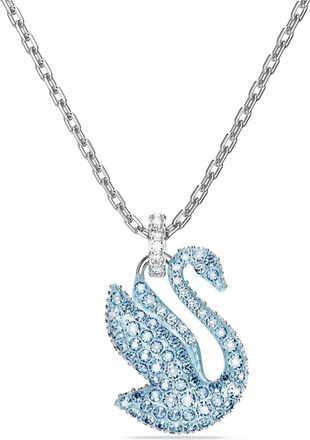 Swarovski Swan Anhänger, Rhodinierte Damenhalskette mit Schwan-Motiv und Strahlenden Swarovski Kristallen