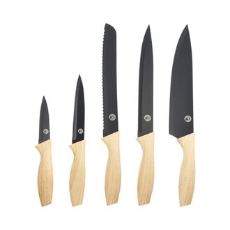 Masterchef Messer Set, Küchen Messerset ink. Kochmesser, Gemüsemesser, Schälmesser, Schneidemesser & Brotmesser, Scharfe Messer Edelstahl, Antihaftbeschichtete, 