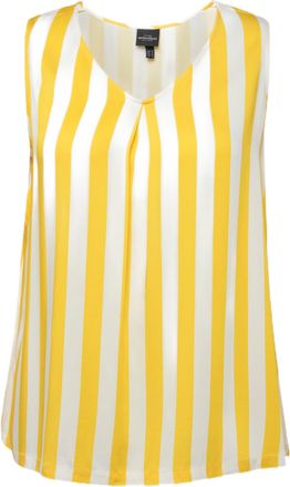 Ulla Popken Damen gro&szlig;e Gr&ouml;&szlig;en &Uuml;bergr&ouml;&szlig;en Plus Size Blusentop, Satin, A-Linie, V-Ausschnitt, &auml;rmellos Zitrone 46+ 827615600-46+