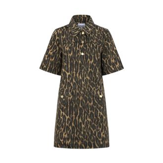 Ganni Femme, Robes, Multicolore, Taille: 40 FR Robe chemise en denim &agrave; imprim&eacute; animalier