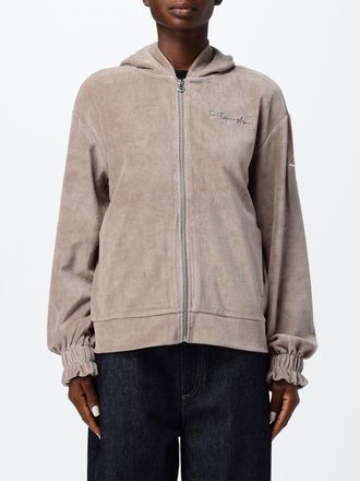 Emporio Armani Sweat &agrave; capuche zipp&eacute; en chenille et velours avec logo brod&eacute;