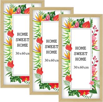 MG Design Set aus 3 Natural Bilderrahmen 30 x 60 cm - Aus echtem Holz mit Acrylglas, zum Aufhängen & Aufstellen, für Fotos, Poster & Puzzle