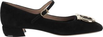 Ferragamo Leather Ballerinas With Square Toe And Adjustable - Gr. 6_5 - in Schwarz