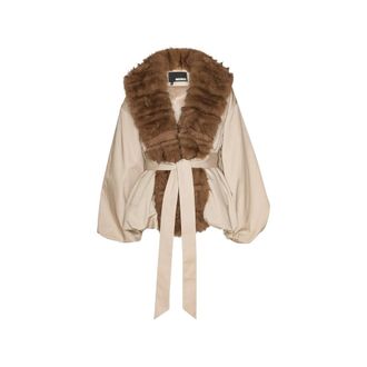 Rotate Faux-fur Collar Jacket In Beige