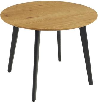 Sweeek Table &agrave; manger ronde effet ch&ecirc;ne pieds m&eacute;tal noir 4 places