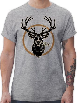 Shirtracer T-Shirt Herren - Kompatibel mit Oktoberfest - Cooler Hirsch Hirschgeweih J&auml;ger - 3XL - Grau meliert - jagen Tshirt bayrische Trachtenmode t Shirt Octo