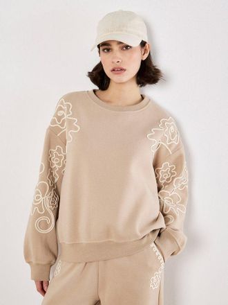 Apricot Sweatshirt Sweatshirt. mit Blumenstickerei