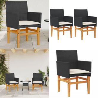 vidaXL Vidaxl - Gartenst&uuml;hle mit Kissen 2 Stk. Schwarz Poly Rattan Massivholz - Gartenst&uuml;hle - Outdoorm&ouml;bel - Gartenm&ouml;bel - Rattan Gartenst&uuml;hle