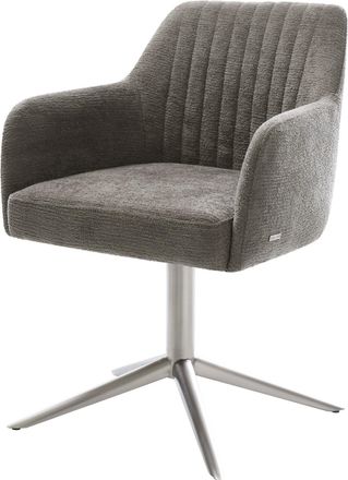 DELIFE Esszimmerstuhl Greg-Flex Fußkreuz Edelstahl Bouclé Soft Schlamm 360° drehbar Wippfunktion Taschenfederkern