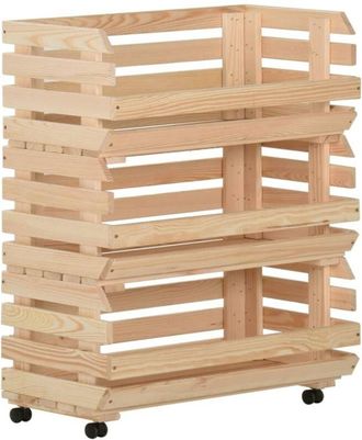 vidaXL Chariot de transporteur en bois massif avec 3 compartiments disponibles diff&eacute;rentes tailles taille : 77 x 30 x 80 cm
