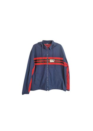 Gucci Navy cotton-blend web striped windbreaker jacket Size XL