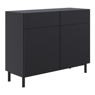 Selsey Kommode Mit Schubladen, 100 cm Breit, Schwarz Moderne Kommode Mit Zwei T&uuml;ren Und Gefr&auml;ster Front, 2 Leisen Schubladen, Kommoden & Sideboards, Stabilit